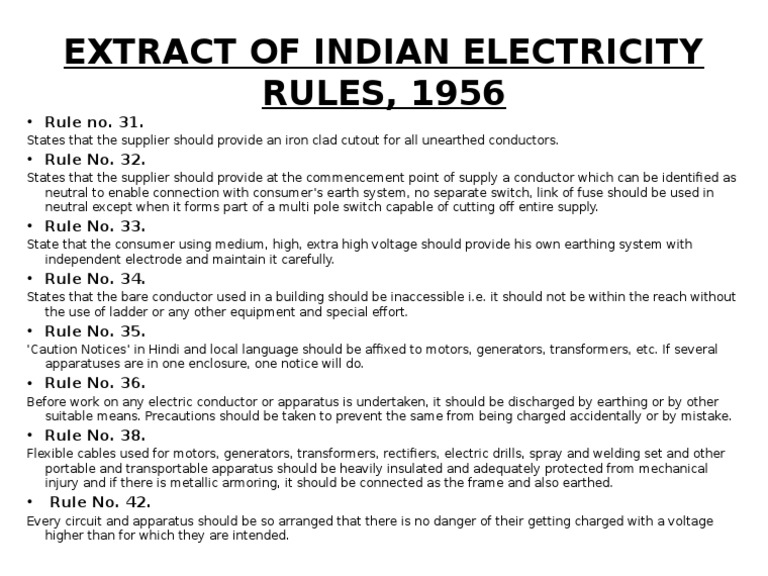 Extract Of Indian Electricity Rules 1956 PDF
