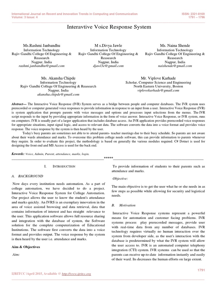 Interactive Voice Response System for Education | PDF | Interactive ...
