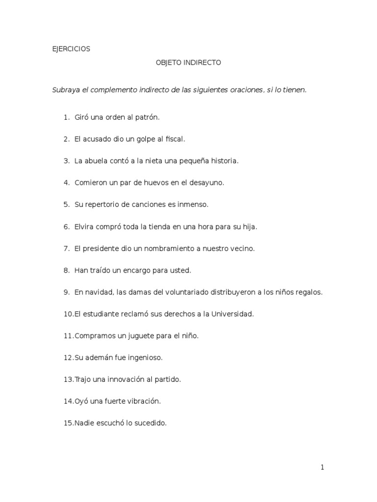 Ejercicios Objeto Indirecto | PDF