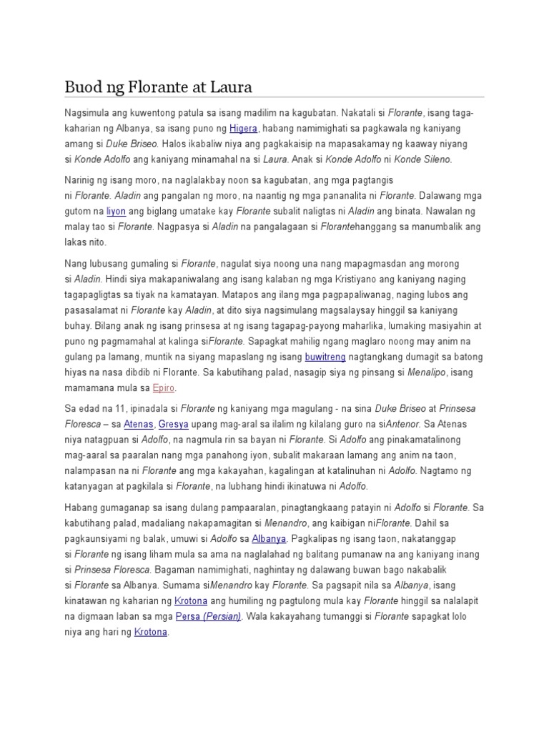 Buod NG Florante at Laura | PDF