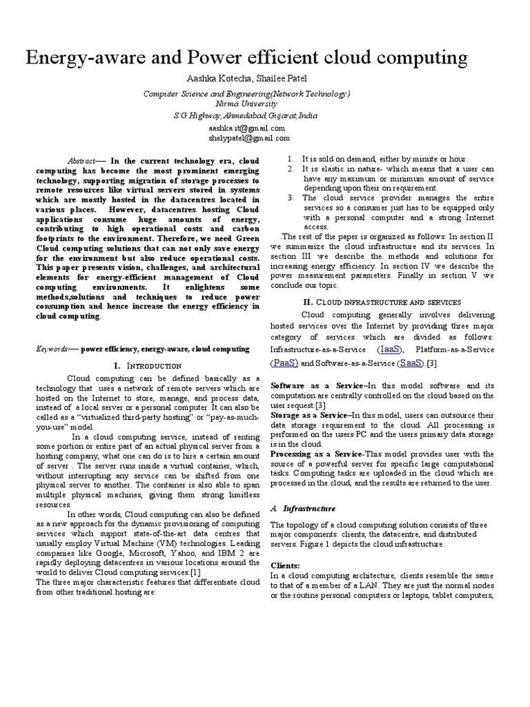 Energy-Aware and Power Efficient Cloud Computing: Aashka Kotecha, Shailee Patel | PDF | Data ...