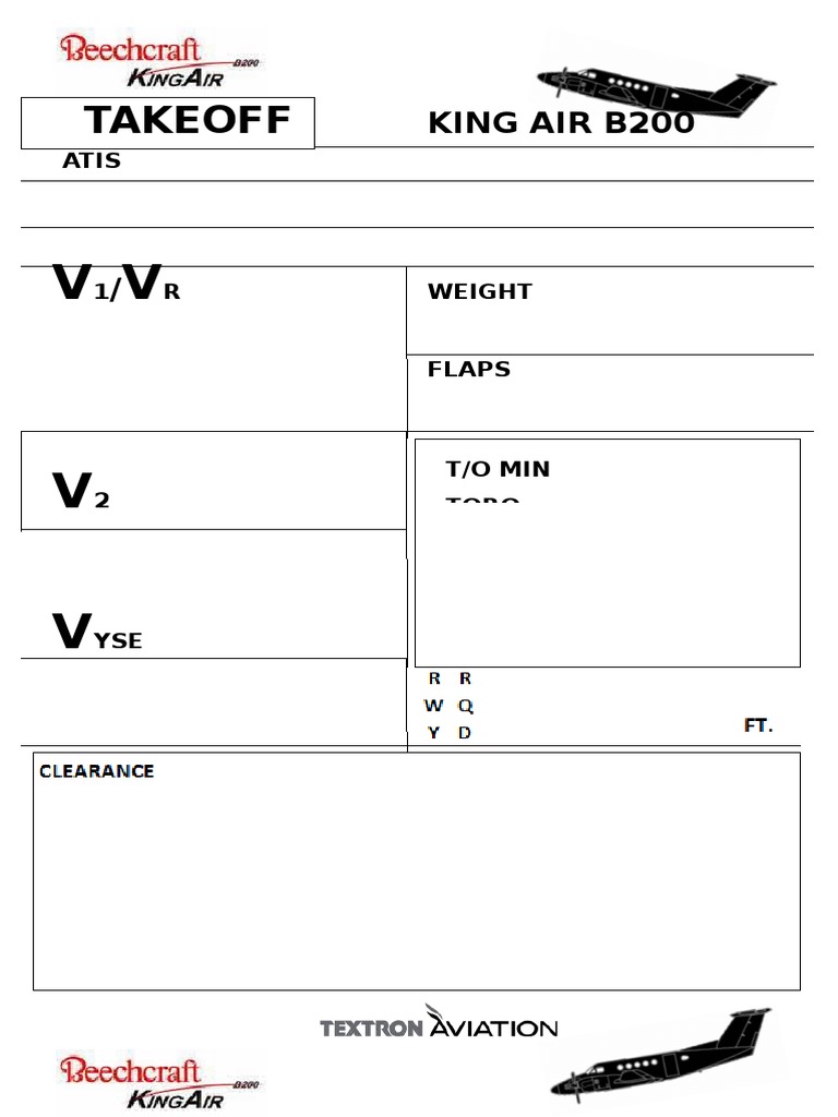 King Air B200 Takeoff Data Card | PDF