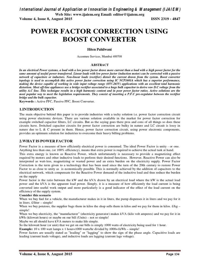 Power Factor Correction Using Boost Converter | PDF | Passivity (Engineering) | Ac Power