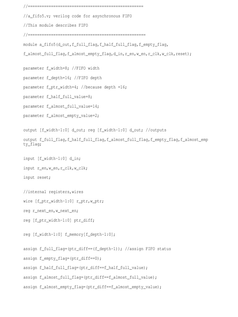 Fifo Rtl Code Pdf Parameter Computer Programming Software