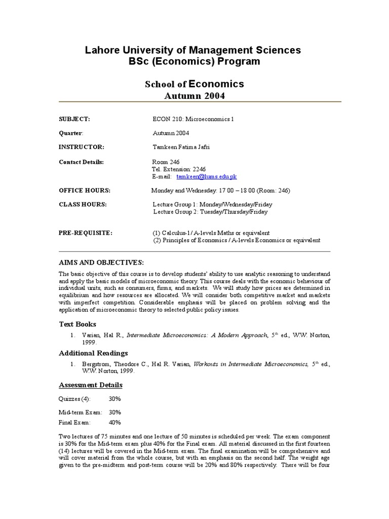 ECON 210 - Microeconomics-I | PDF | Microeconomics | Demand