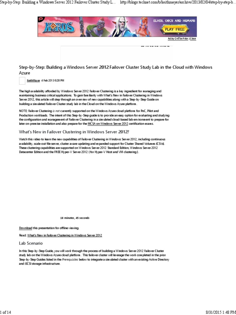 Step by Step Windows Server 2012 Failover Cluster Study Lab | Download Free PDF | Computer ...