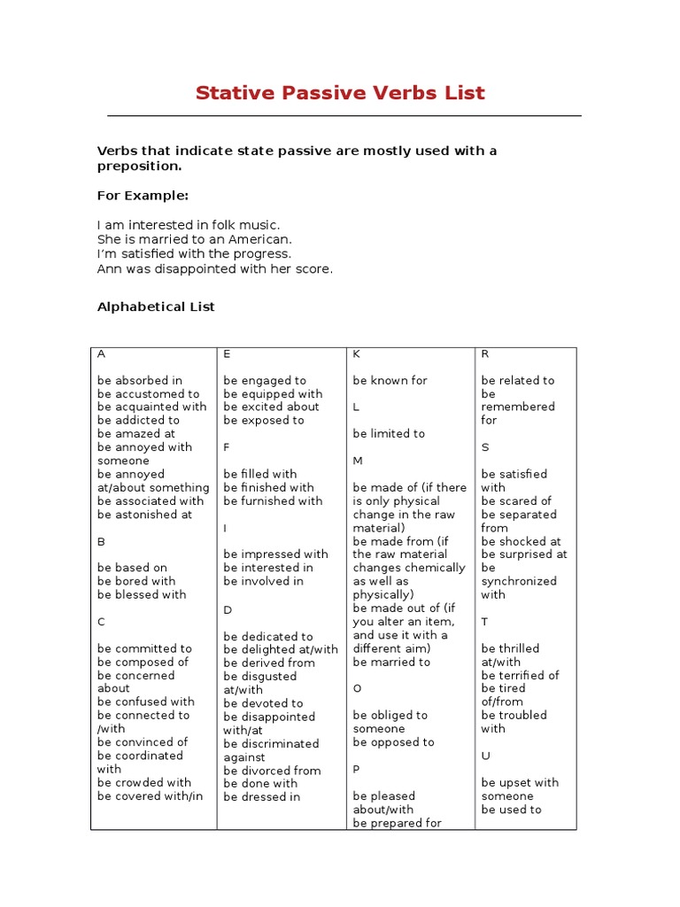 Stative Passive Verbs List: Verbs That Indicate State Passive Are ...