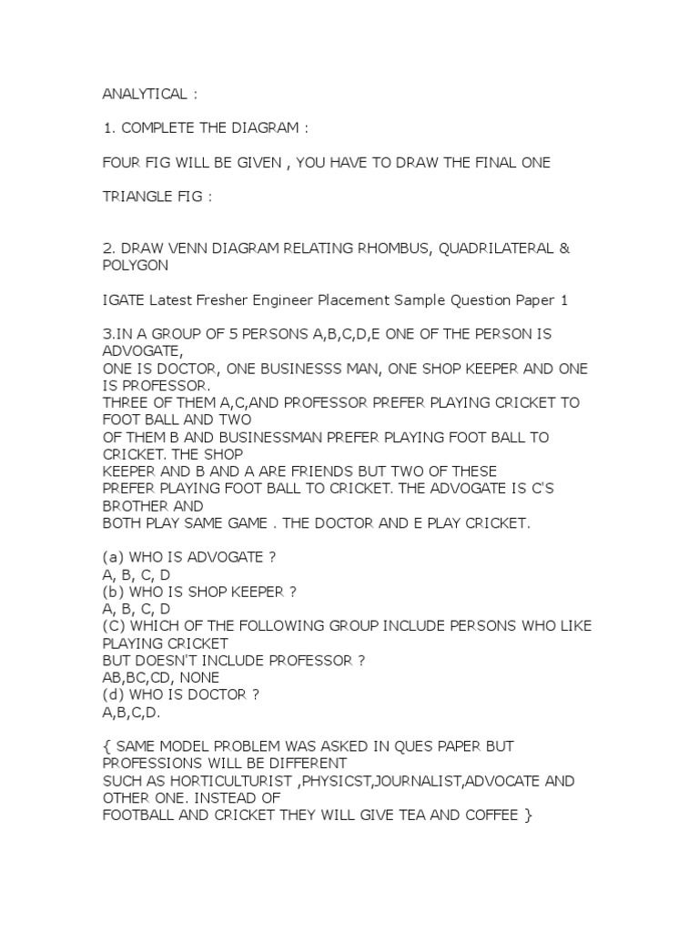 (WWW - Entrance-Exam - Net) - IGATE Placement Paper | Download Free PDF | Computer Programming ...