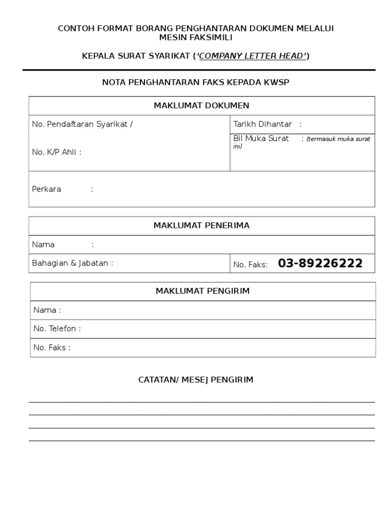 Contoh Faks Cover Sheet | PDF