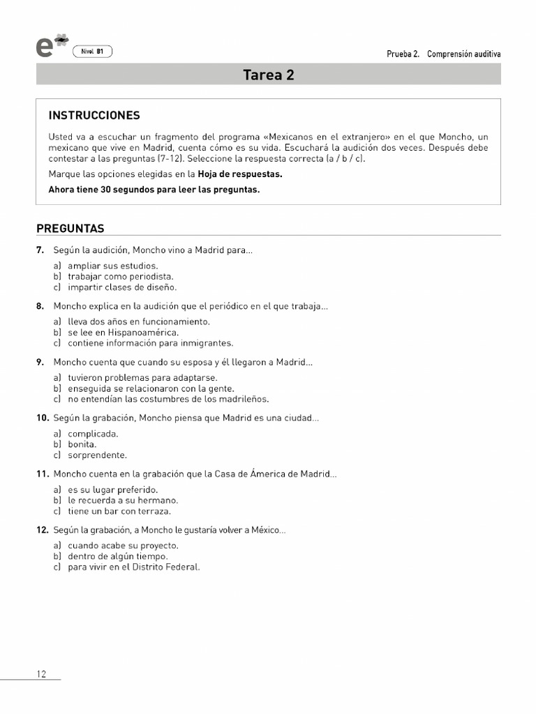 Prueba de Nivel B1 DELE | PDF