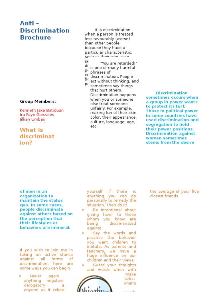 Anti Discrimination Brochure | PDF | Discrimination | Prejudice And ...