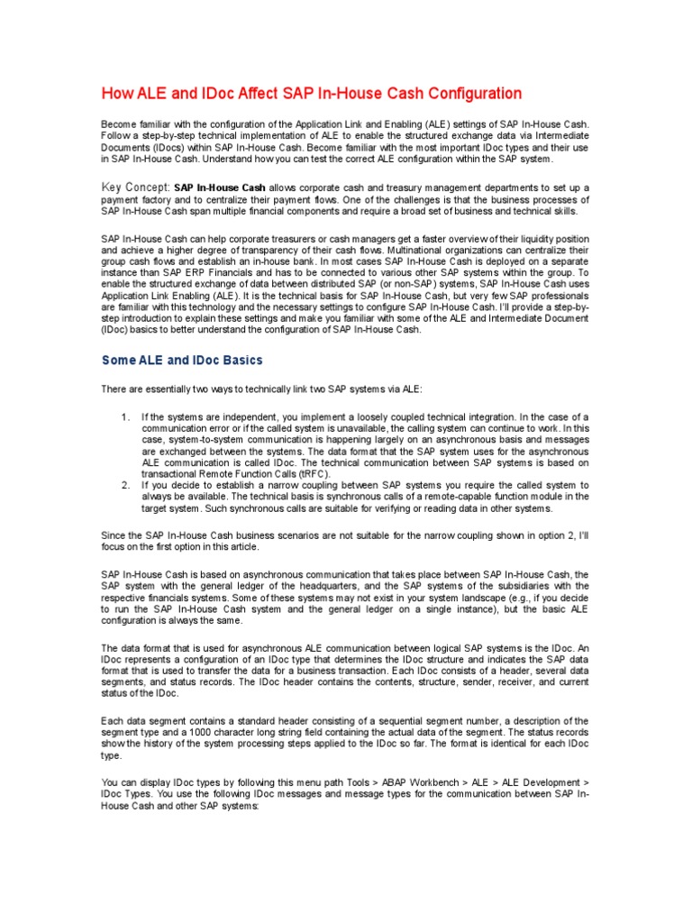 How Ale and Idocs Affect Sap in House Cash Configuration | PDF | Sap Se ...