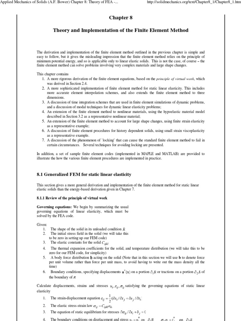 Applied Mechanics of Solids - Theory and Implementation of The Finite Element Method | PDF ...