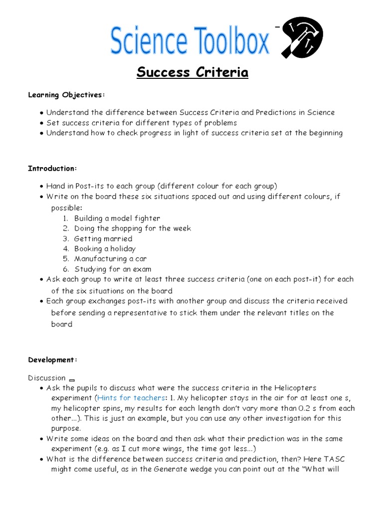 Success Criteria | Experiment | Prediction