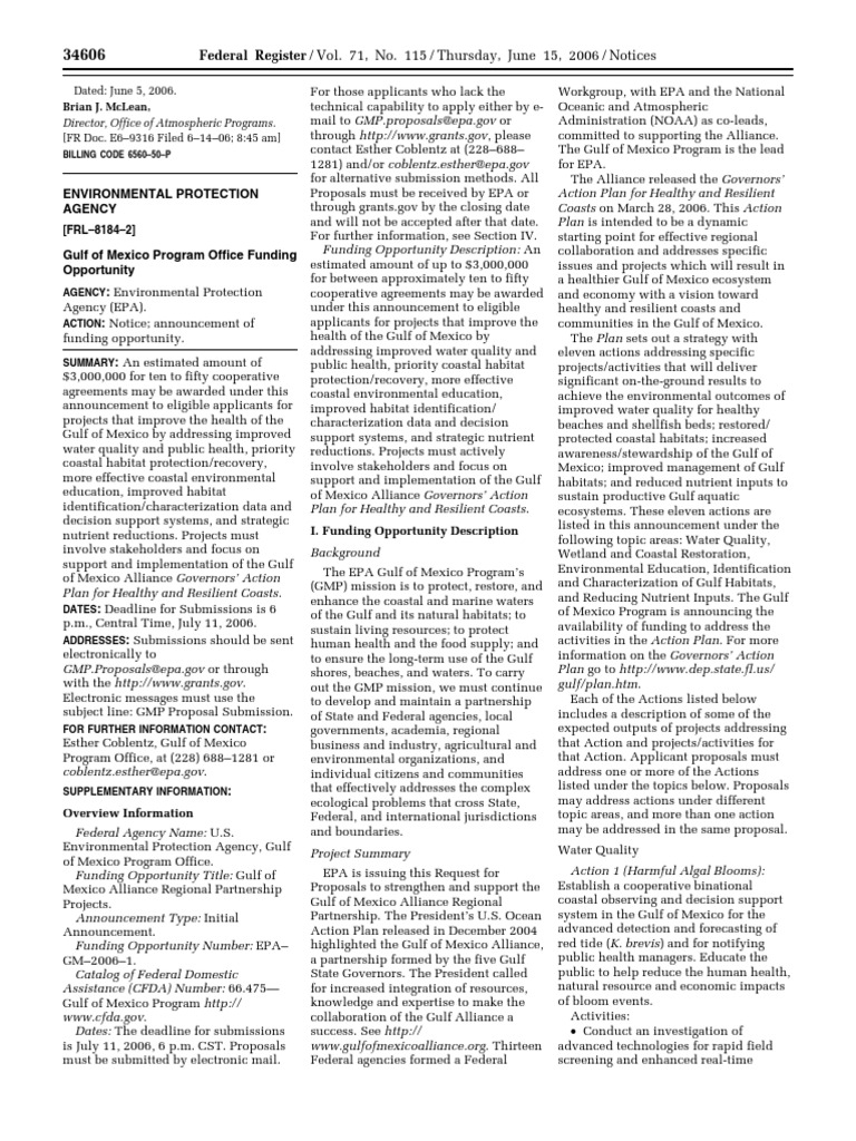 Notice: Grants and Cooperative Agreements Availability, Etc.: Gulf of Mexico Alliance Regional ...