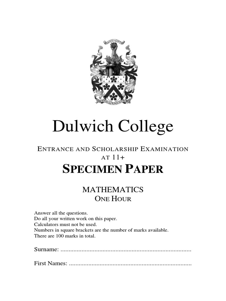 11 Mathematics Specimen Examination Dulwich 2012 | Download Free PDF ...