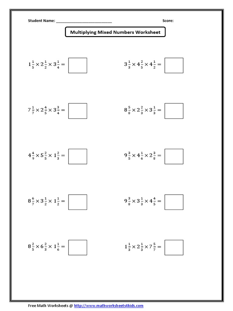 Multiplying Mixed Numbers Worksheet | PDF