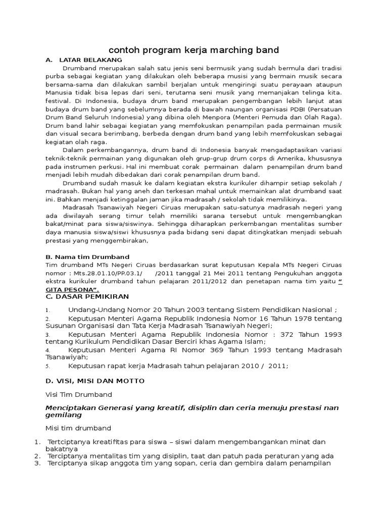 Contoh Program Kerja Marching Band | PDF
