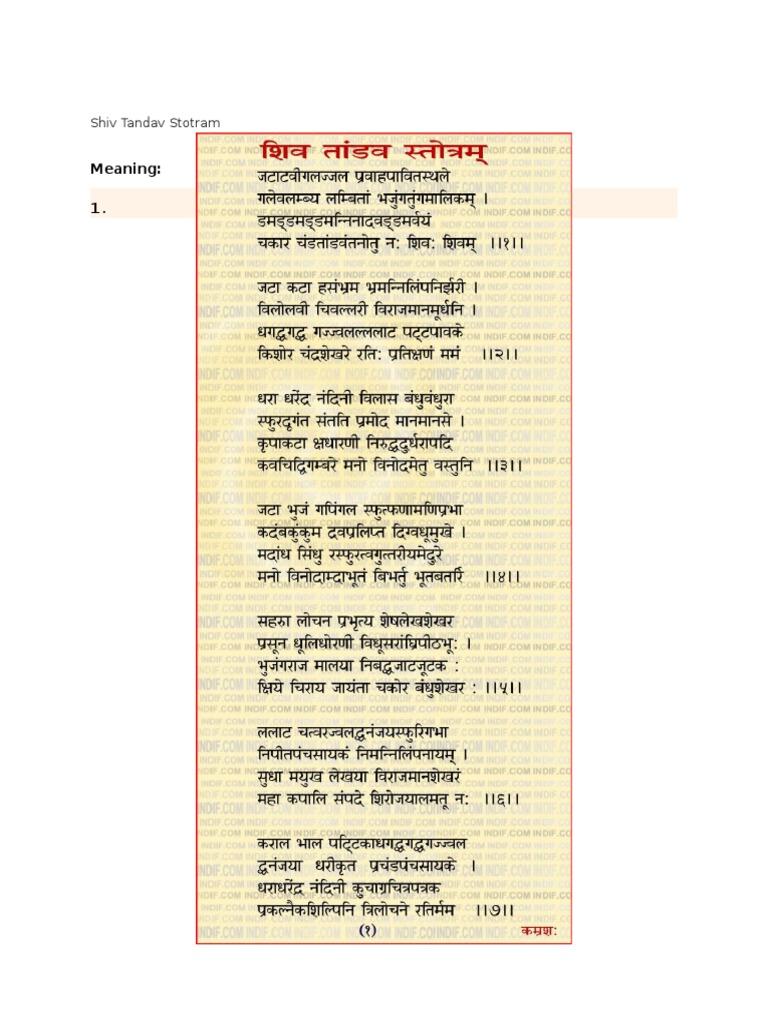 Shiv Tandav Stotram | PDF | Shiva | Hindu Mythology