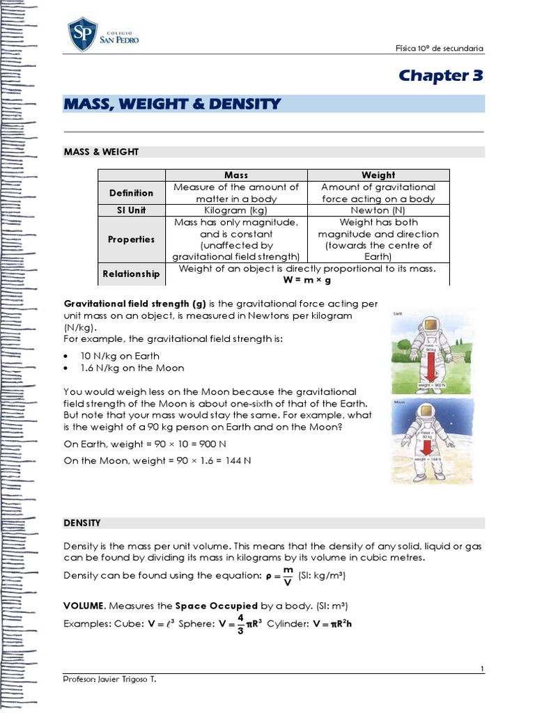 Mass, Weight, and Density Explained | PDF | Density | Buoyancy