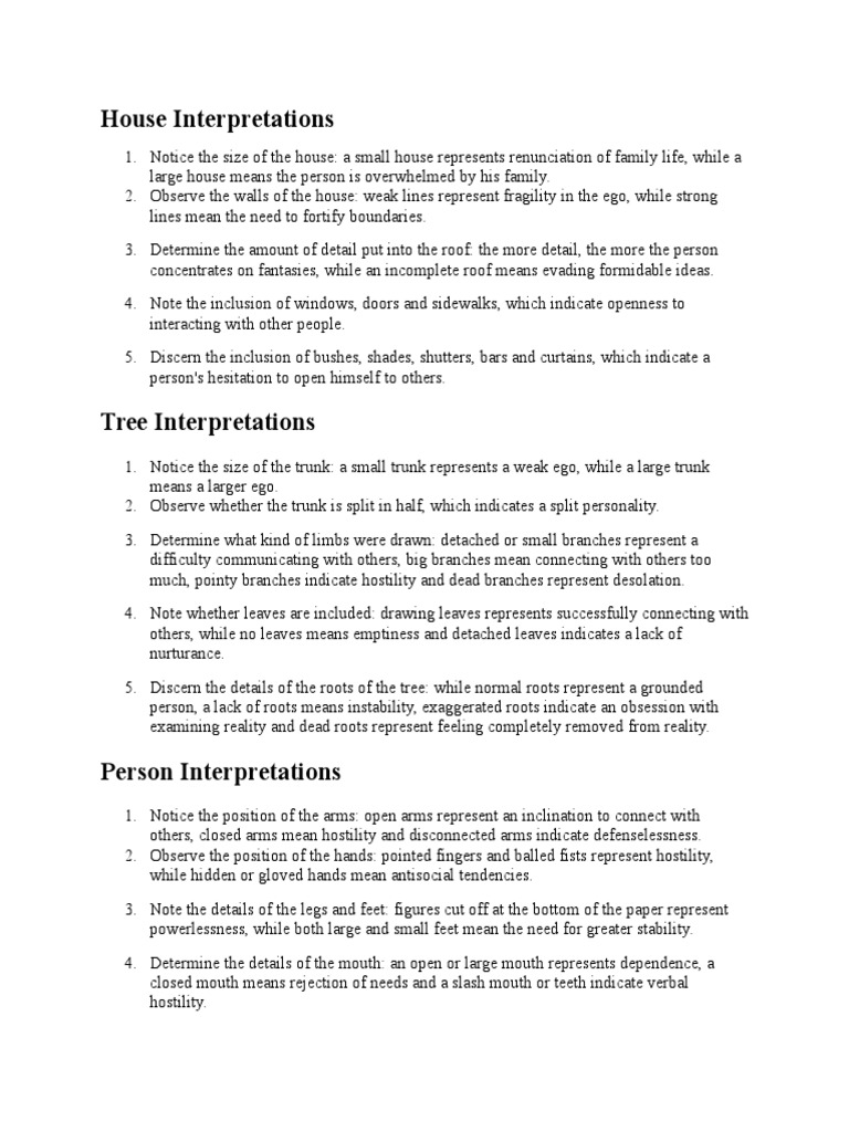 House Tree Person Interpretations | PDF