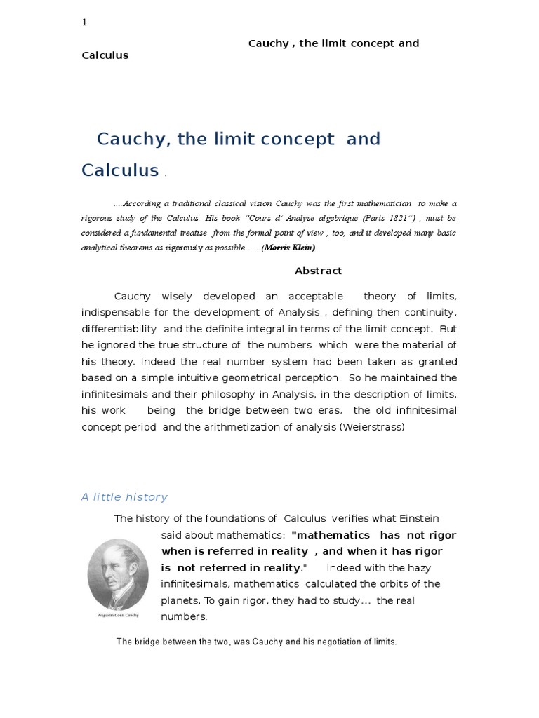 Cauchy The Limit Concept and Calculus | PDF | Calculus | Real Number