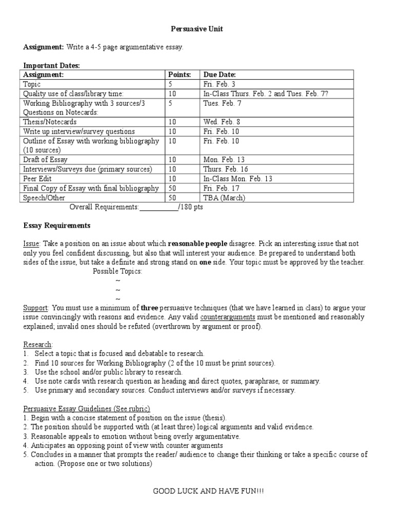 Persuasive Essay Assignment Guidelines | PDF | Foreign Language Studies