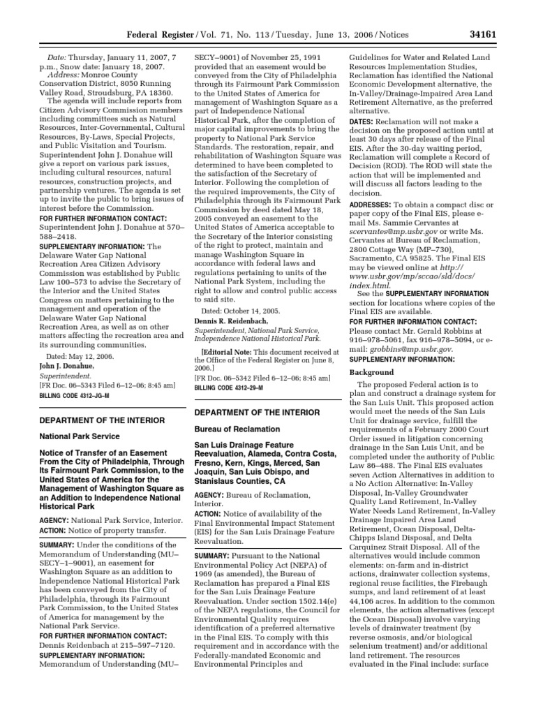 Notice: Environmental Statements Availability, Etc.: San Luis Drainage ...