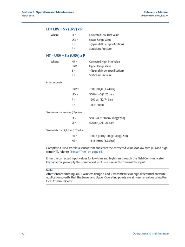 LT LRV + S X (LRV) X P: Reference Manual Section 5: Operation and ...