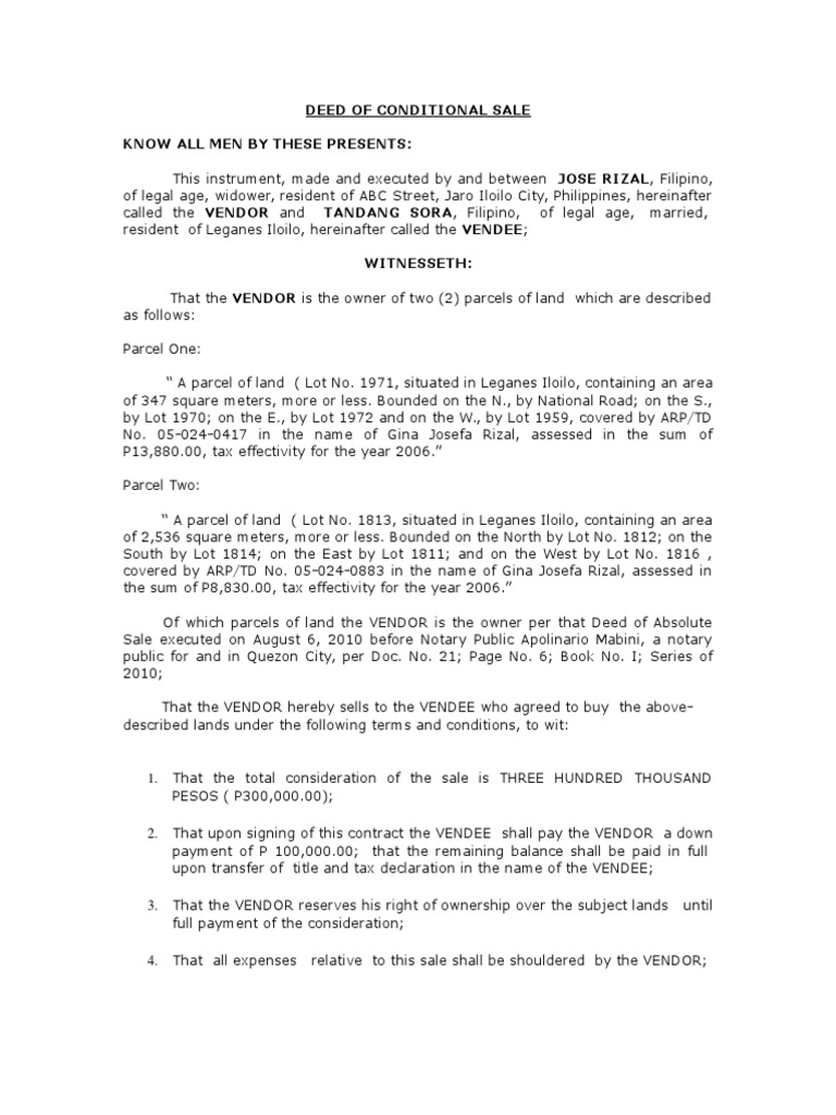 Deed of Conditional Sale | PDF | Government | Business