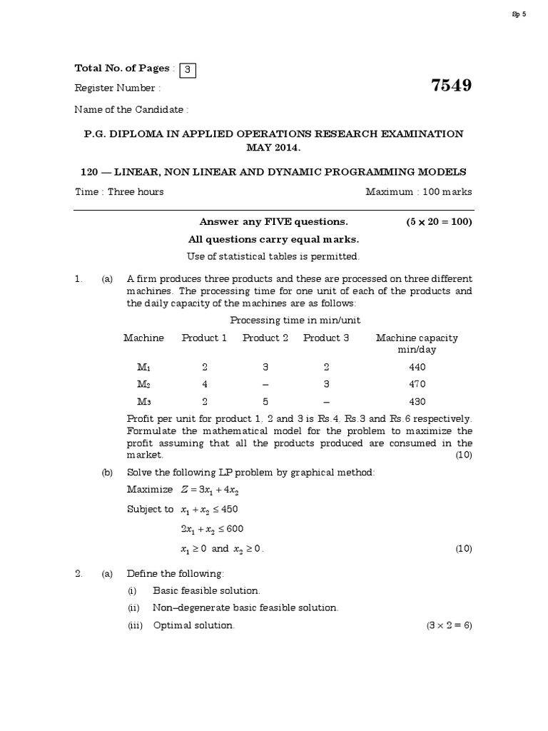 Operations Research Exam Guide | PDF | Linear Programming ...