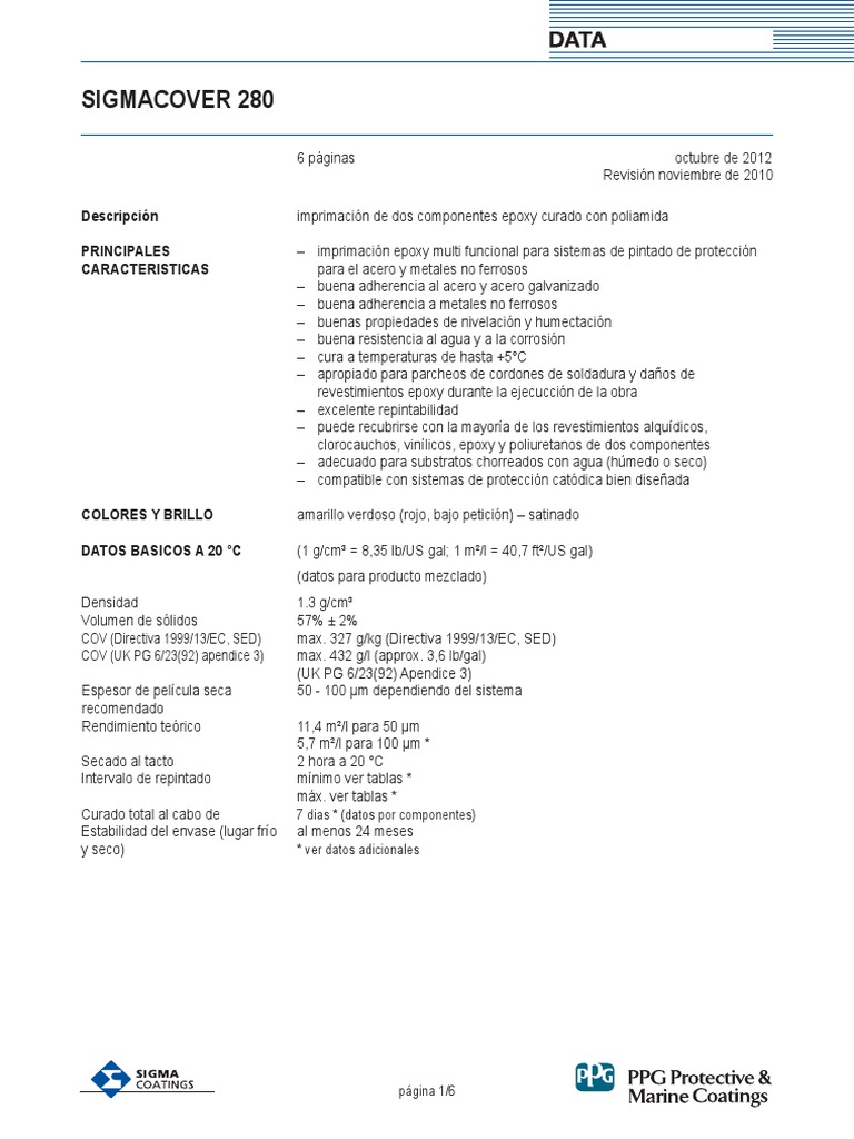 Sigmacover 280 | PDF | Epoxy | Acero