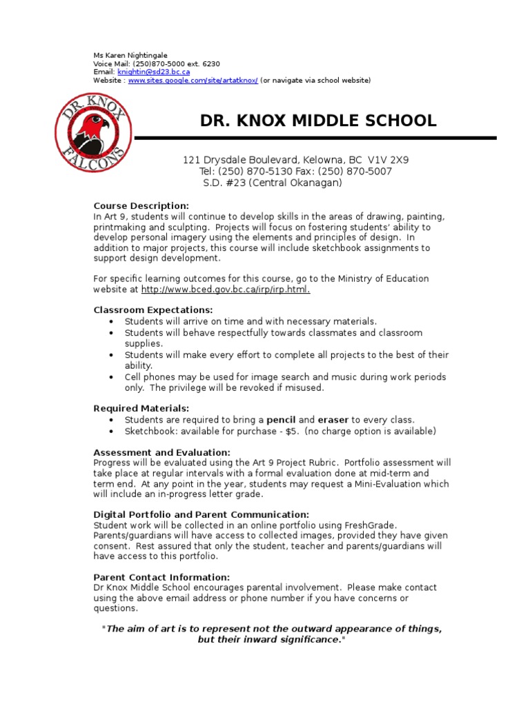 Art 9 Course Outline 1516 | PDF