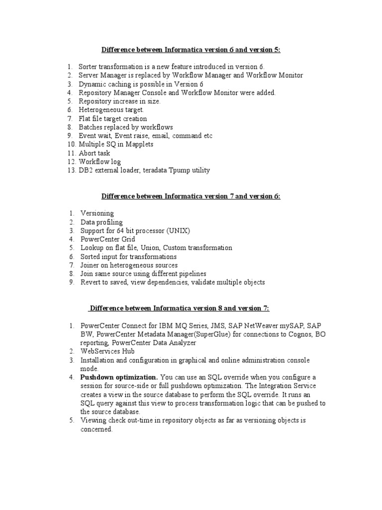 Difference - Between - Infa - 6 - 7 - 8 | PDF | Command Line Interface ...