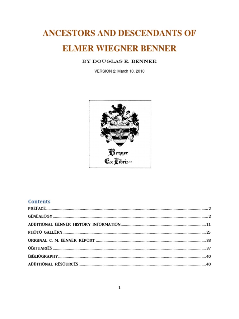 Elmer W. Benner Family Genealogy, Ver 2 | PDF