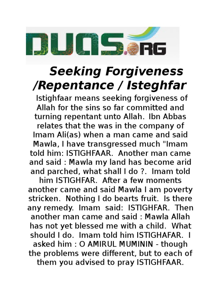 Dua For Forgiveness | PDF | Repentance | Forgiveness