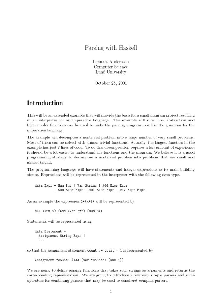 Parsing With Haskell Download Free Pdf Parsing Data Type