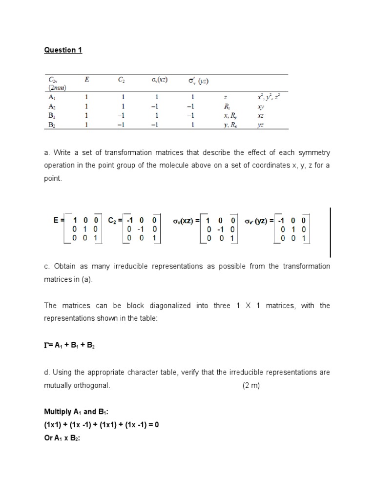 C2v Point Group Character Table Analysis | PDF