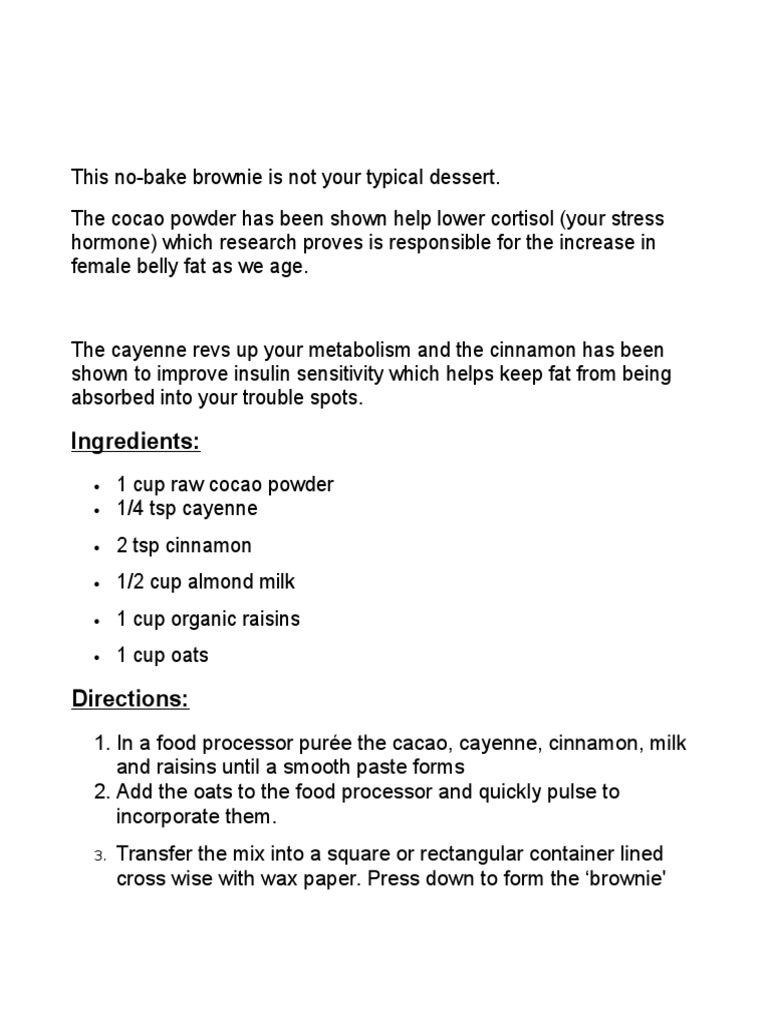 Healthy No-Bake Brownie Recipe | PDF | Cooking, Food & Wine | Self ...