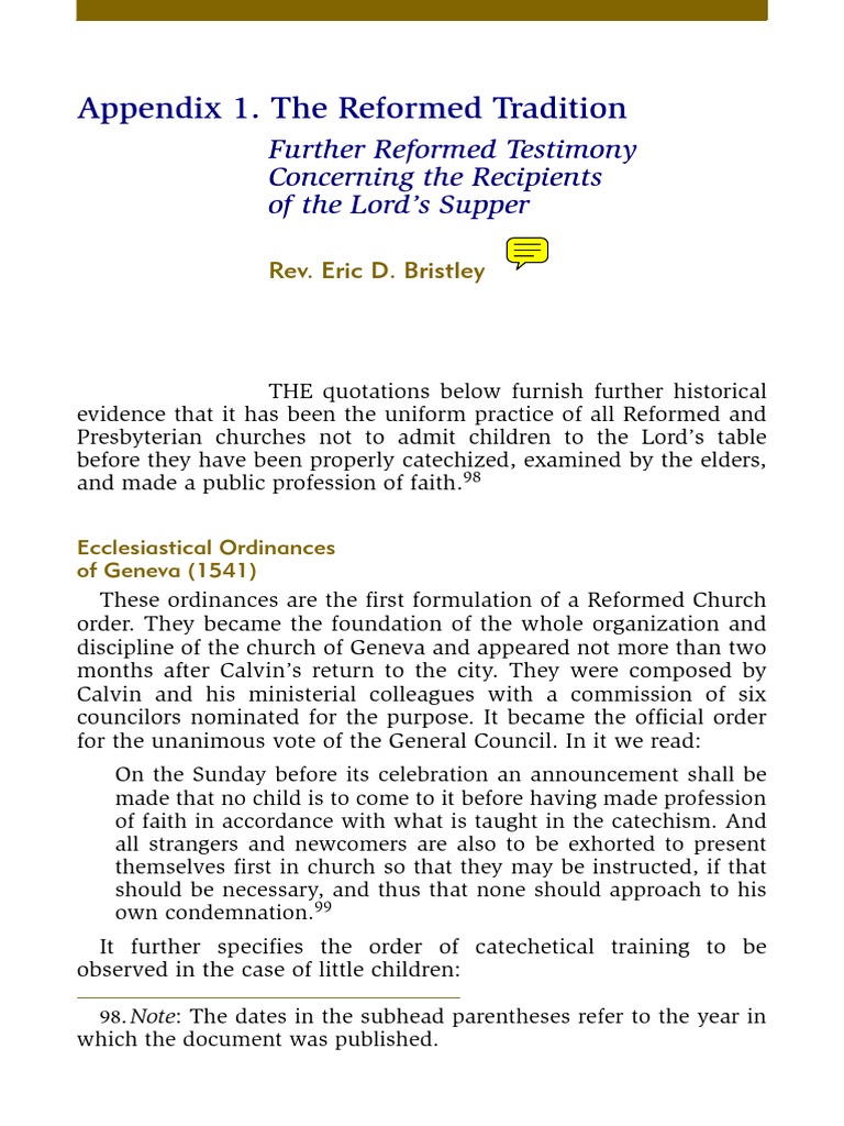 The Reformed Tradition On PC | PDF | Calvinism | Eucharist