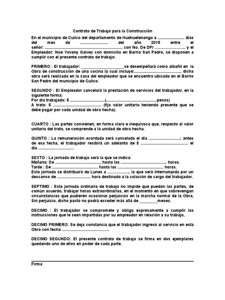 Contrato de Trabajo para La Construcción | PDF