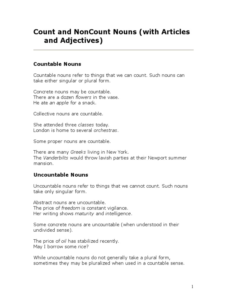 Count and NonCount Nouns | PDF | Noun | Grammatical Number