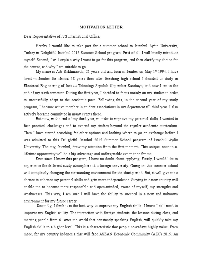 Motivation Letter | PDF | International Student | Motivation