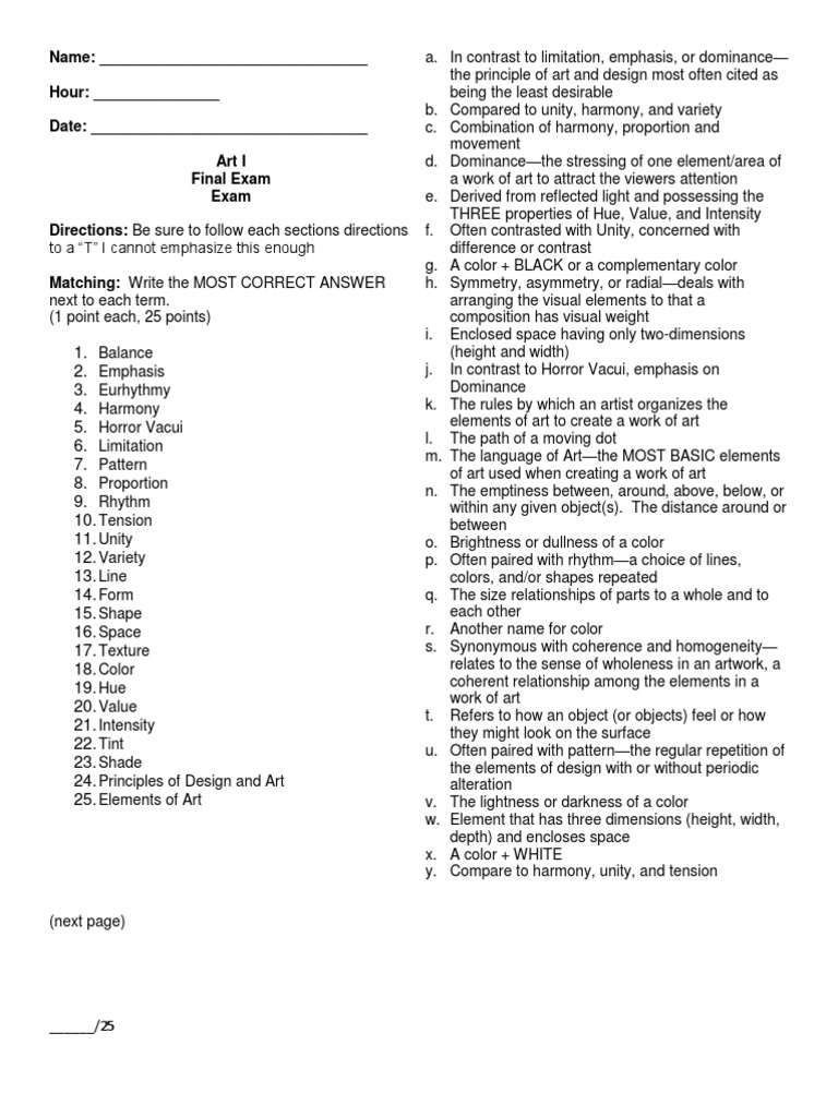 Art I Final Exam Overview | PDF | Color | Vision