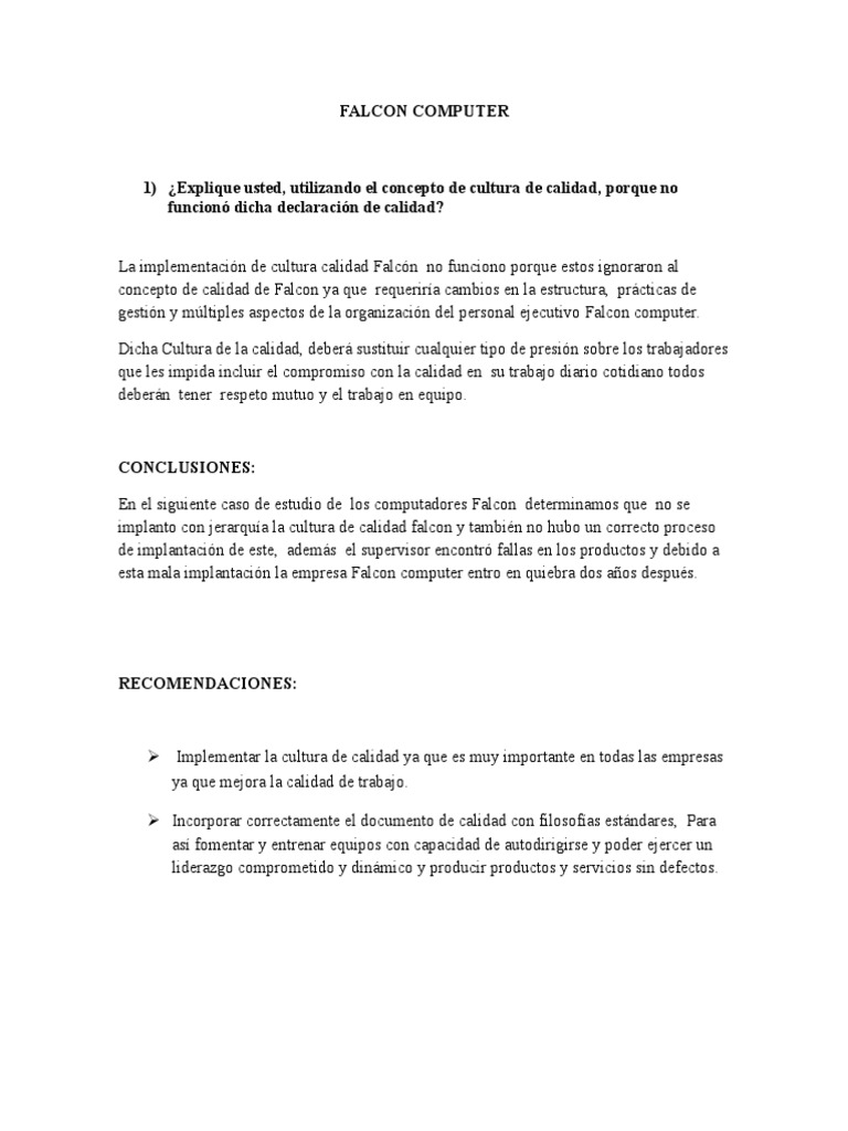 Falcon Computer | PDF | Calidad (comercial) | Transporte