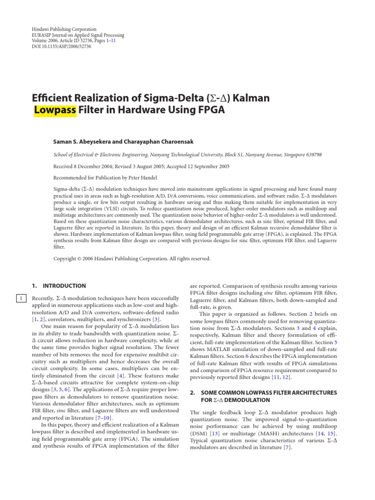 Efficient Realization of Sigma-Delta Kalman Lowpass Filter in Hardware ... Efficient Realization of Sigma-Delta Kalman Lowpass Filter in Hardware ...