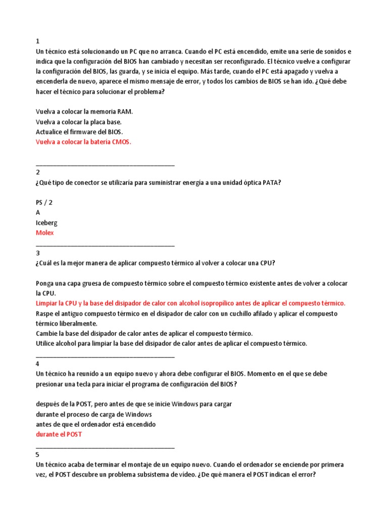 IT Essentials v5 Chapter 3 Examen Respuestas | PDF | Bios | Memoria de ...