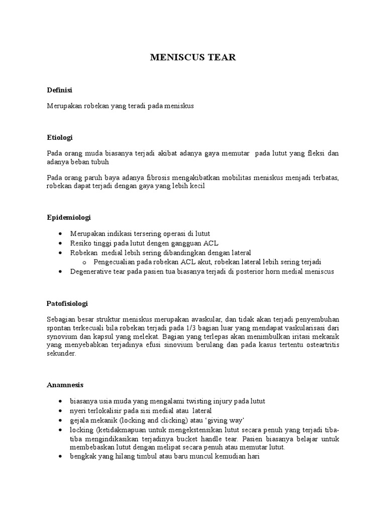 Panduan Robekan Meniskus | PDF