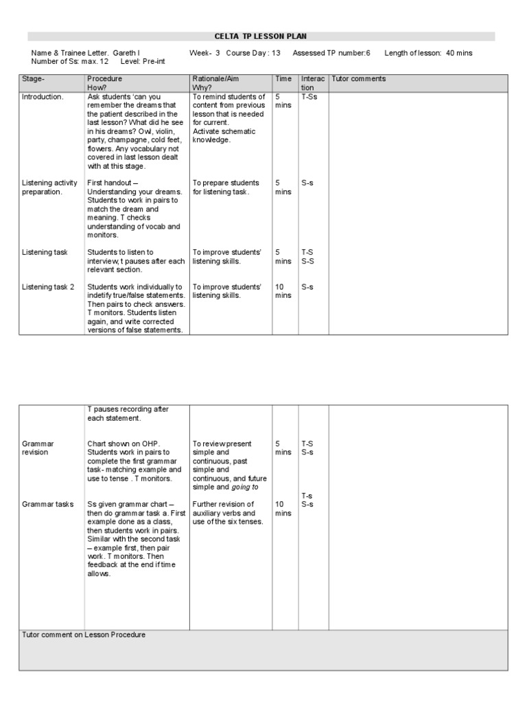837 Celta Course Above Standard Lesson Plan | PDF