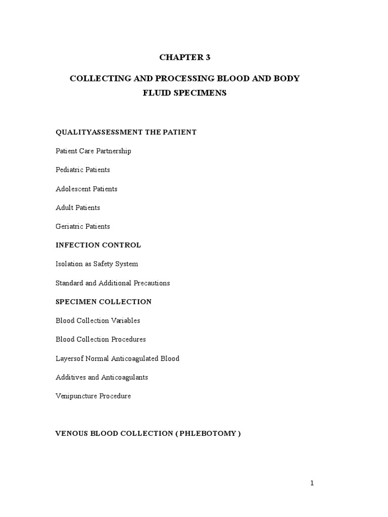 Body Fluid Specimen Collection Guide | PDF | Coagulation | Medical ...